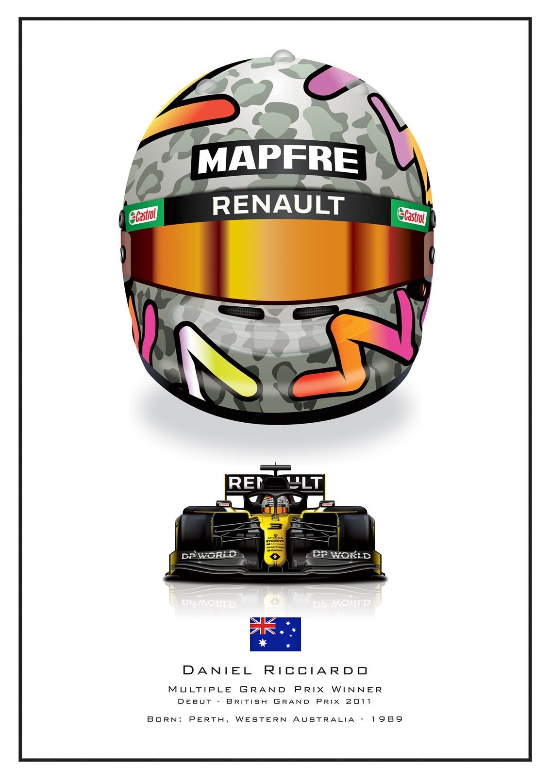 Signed F1 Driver Helmet Prints – 12 Airbrushed A3 Edition