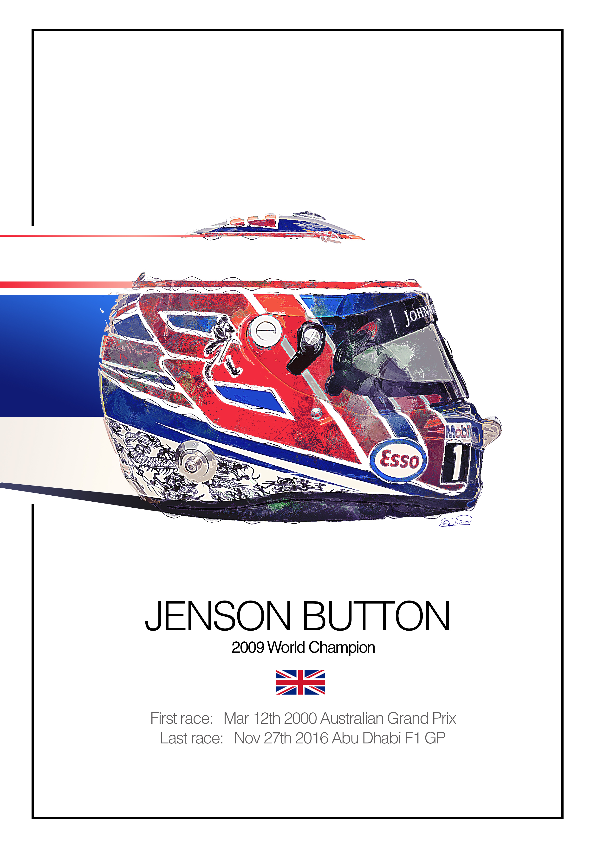 Signed F1 Driver Helmet Prints – 12 Airbrushed A3 Edition